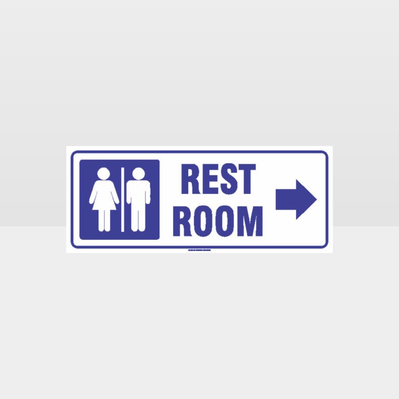 Rest Rooms Right Arrow White Background Sign - Fire Sign - HAZARD SIGNS NZ