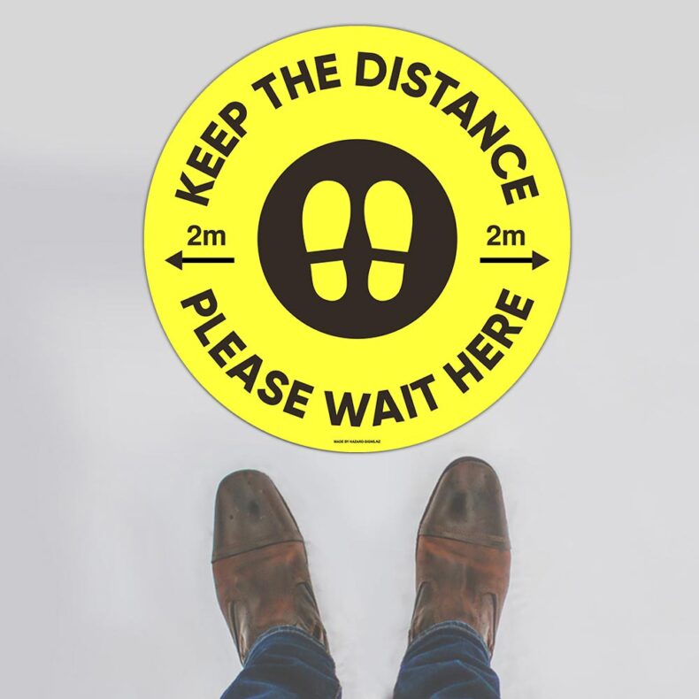 Keep Your Distance 2m Yellow Floor Sign - Floor Graphics - HAZARD SIGNS NZ