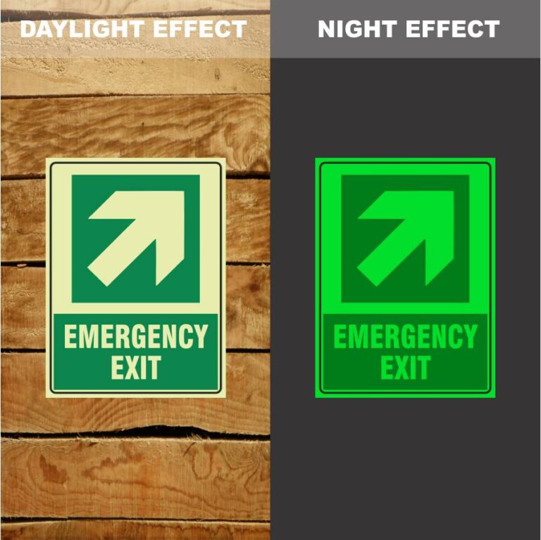 Photoluminescent Emergency Exit Arrow Sign - Emergency Signs - HAZARD ...
