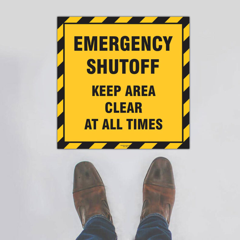 Emergency Shutoff Keep Area Clear Floor Sign - HAZARD SIGNS NZ