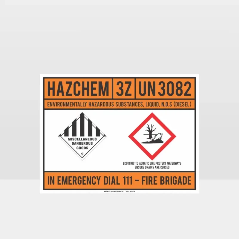 HAZCHEM 3Z UN 3082 Diesel Sign - Hazardous Signs HAZARD SIGNS NZ