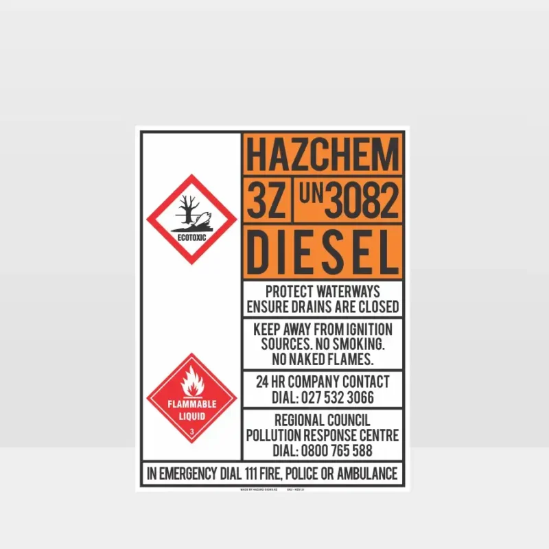 HAZCHEM 3Z UN 3082 Diesel Sign (Portrait) - Hazardous Signs HAZARD SIGNS NZ