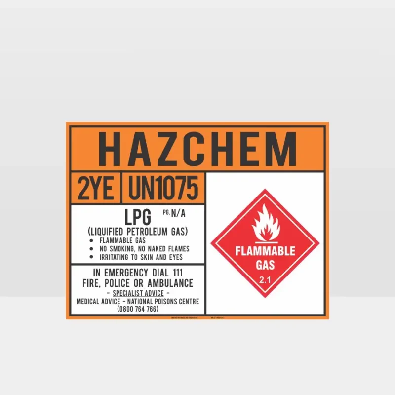 HAZCHEM 2YE LPG Sign - Hazardous Signs HAZARD SIGNS NZ
