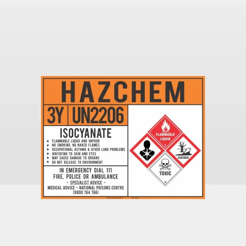 3Y 2206 Isocyanate HAZCHEM Sign - Hazardous Signs HAZARD SIGNS NZ