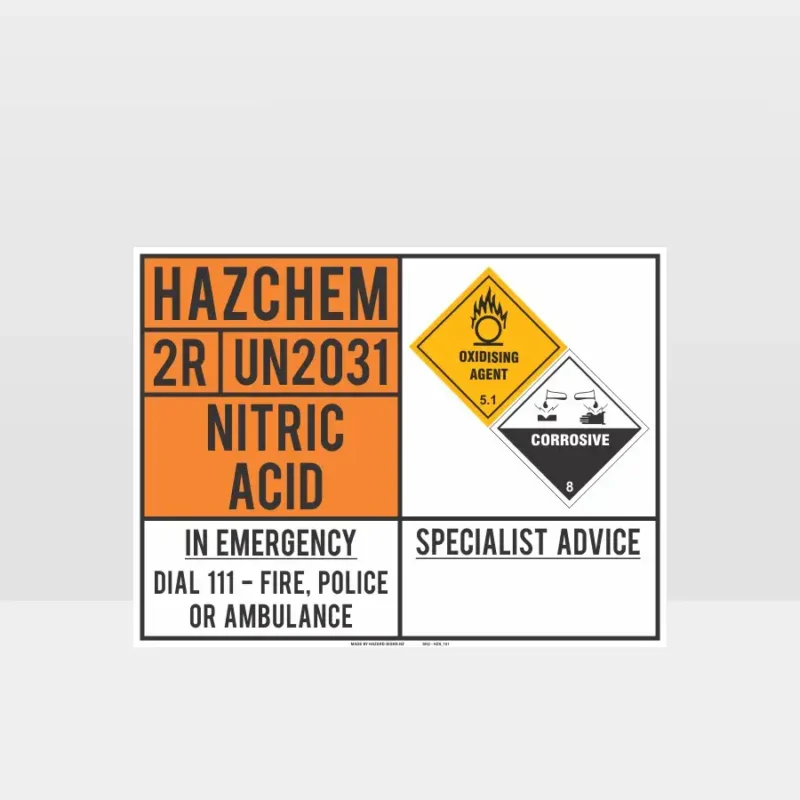 Nitric Acid Emergency Information Panel Sign - Hazardous Signs HAZARD ...