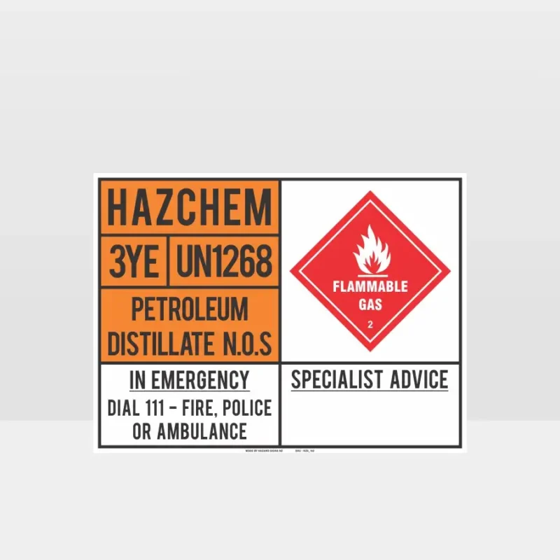 Petroleum Distillate Gas Emergency Information Panel Sign - Hazardous ...