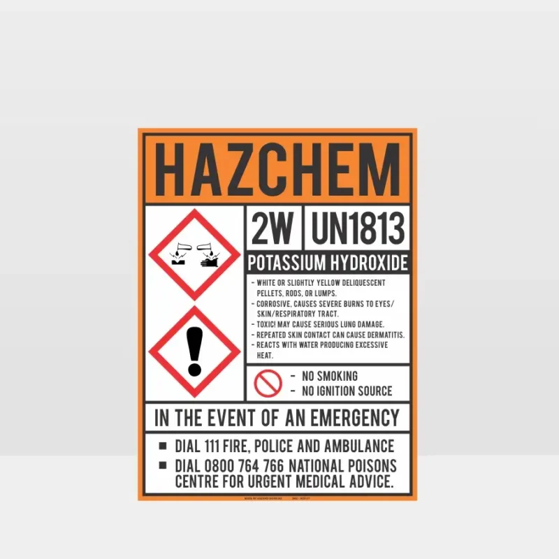 2W UN No 1813 Potassium Hydroxide HAZCHEM Sign – Corrosive Substance ...