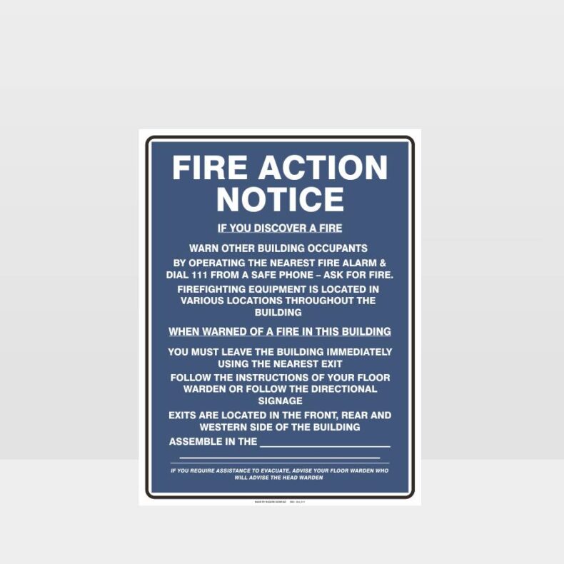 Fire Action Notice Sign - Fire Sign - HAZARD SIGNS NZ